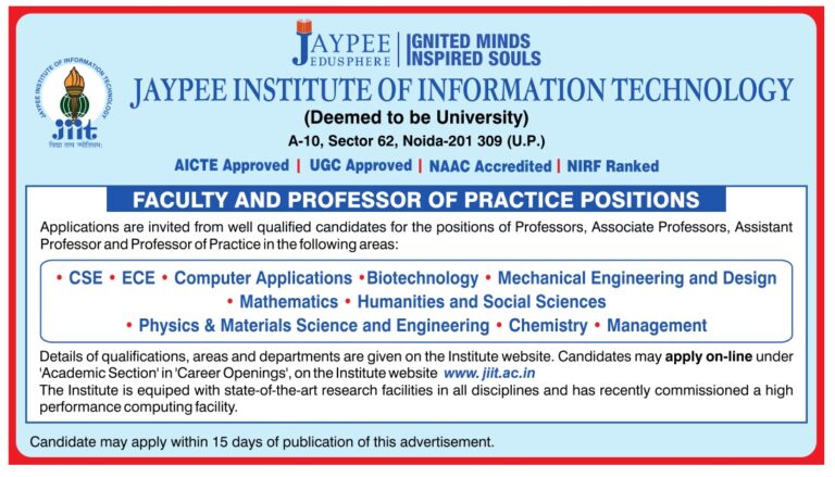 Jaypee Institute of Information Technology (JIIT) Noida Hiring Faculty ...