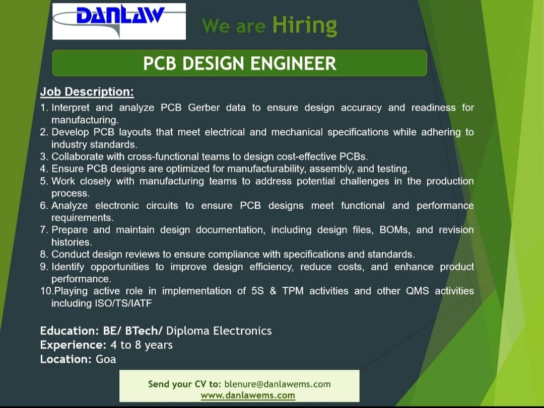 Danlaw EMS Hiring 2025: Apply Now for PCB Design Engineer in Goa ...